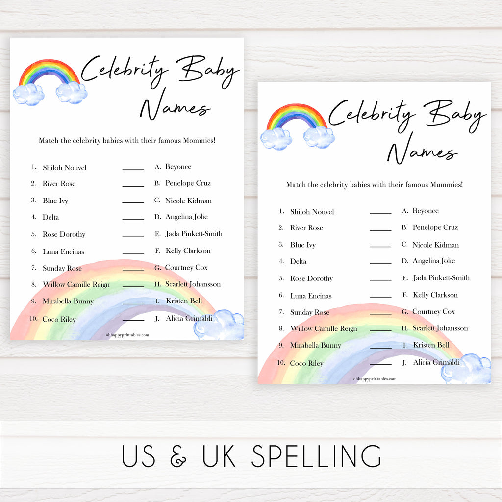 Match The Celebrity Baby Names - Rainbow Printable Baby Games ...