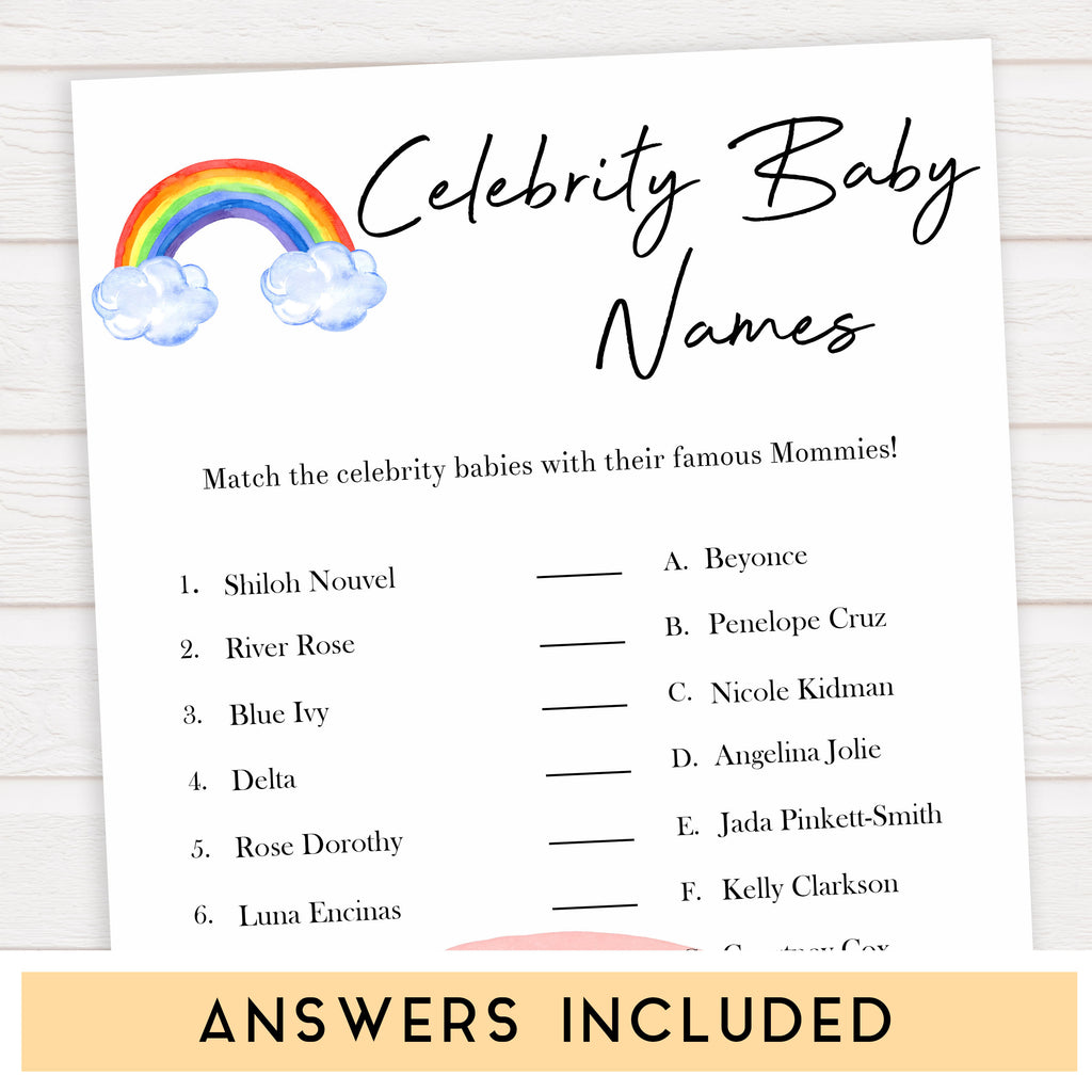 Match The Celebrity Baby Names - Rainbow Printable Baby Games ...