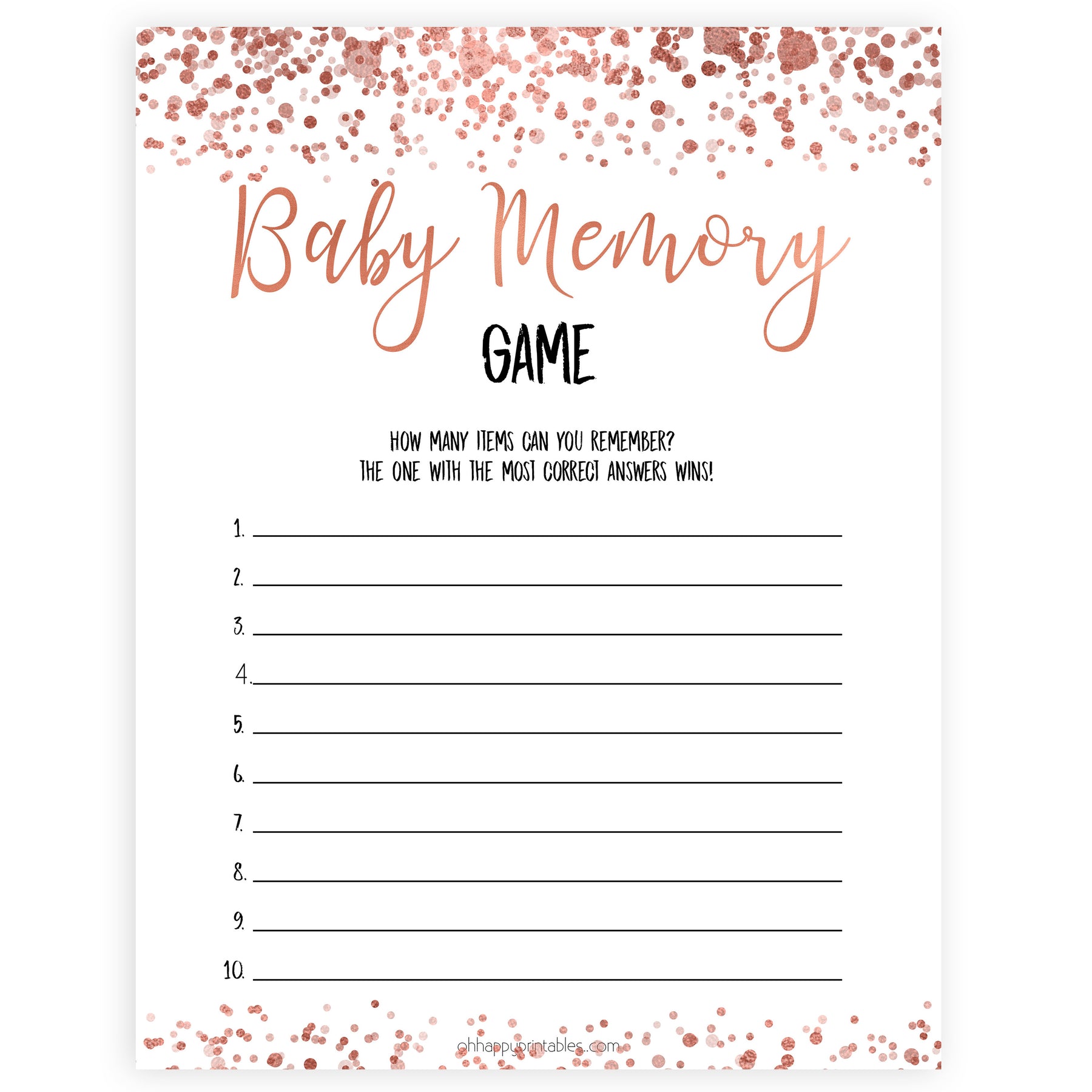 Baby Memory Game - Rose Gold Printable Baby Shower Games ...