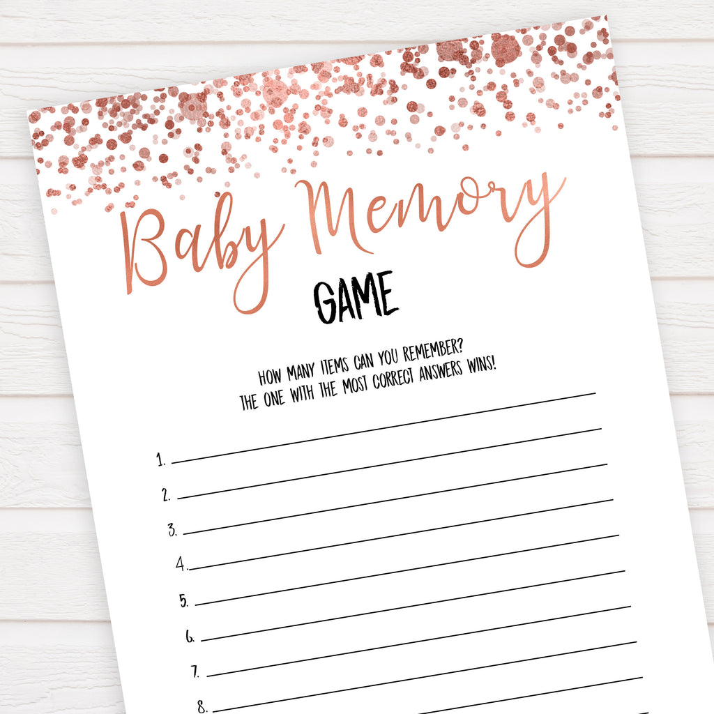 Baby Memory Game - Rose Gold Printable Baby Shower Games ...