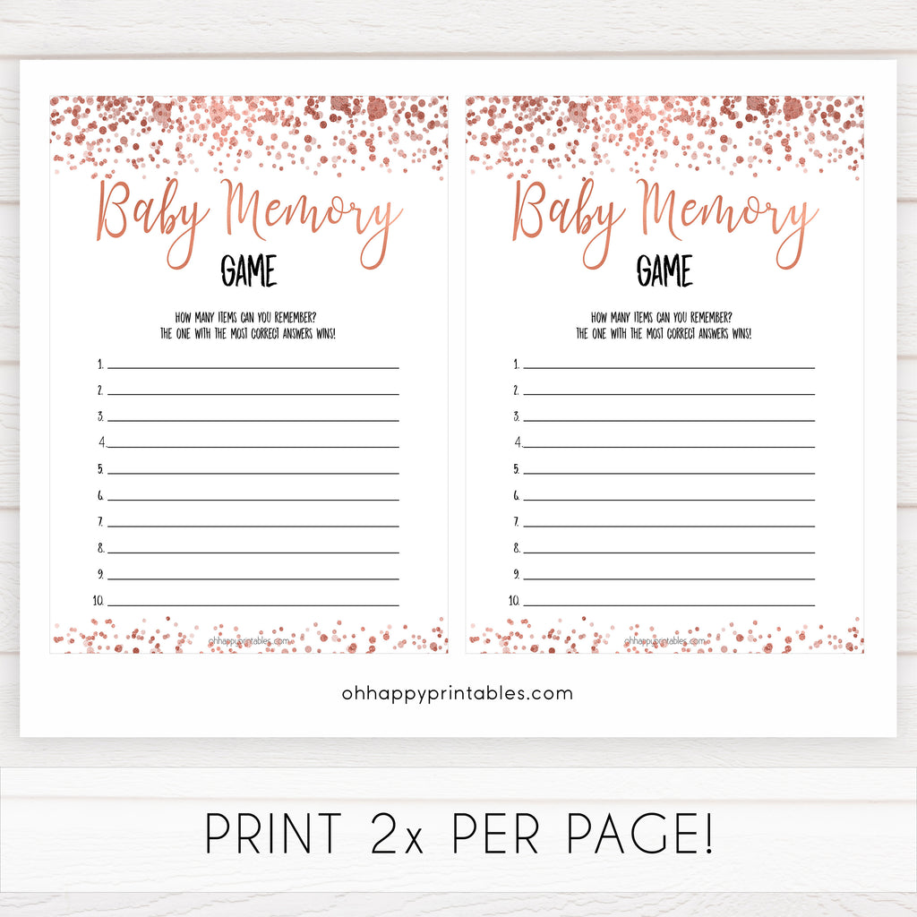 Baby Memory Game - Rose Gold Printable Baby Shower Games ...