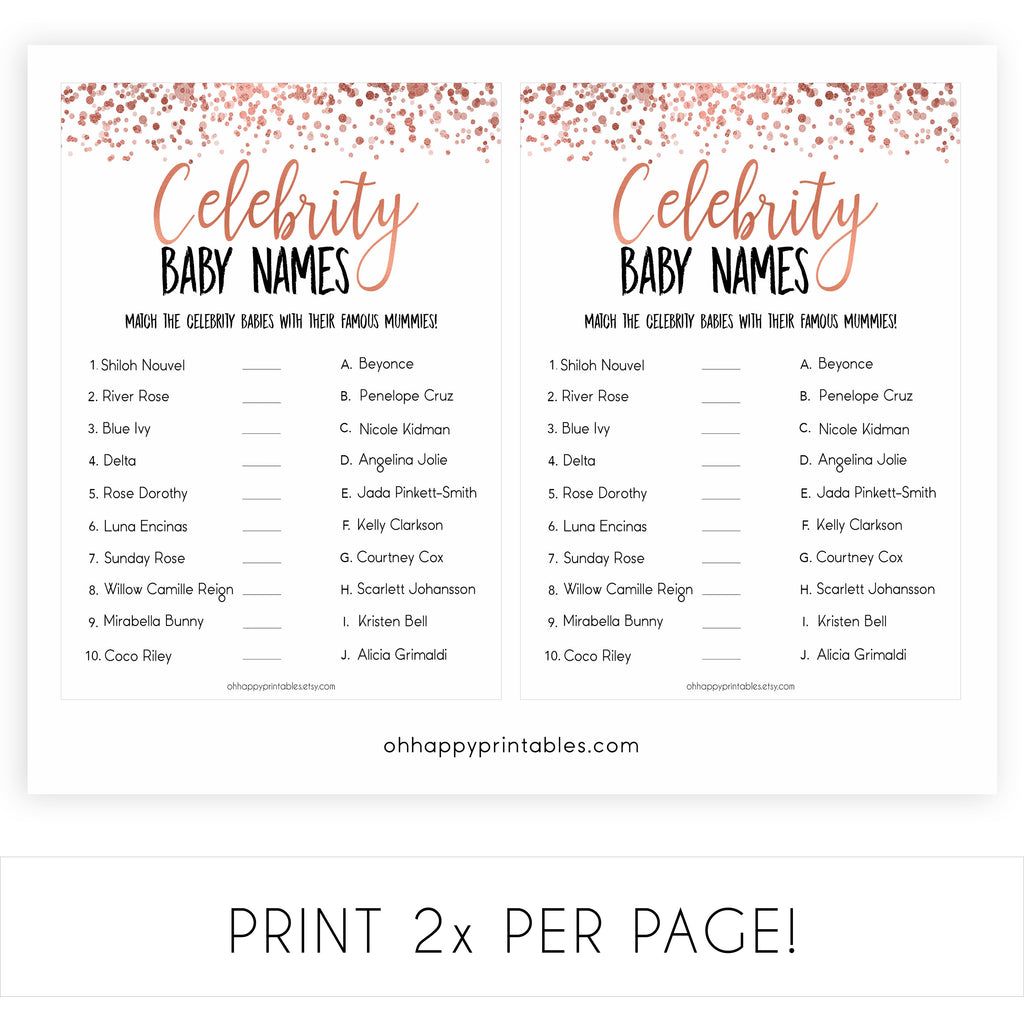 Match The Celebrity Baby Names - Rose Gold Printable Baby Shower Games ...