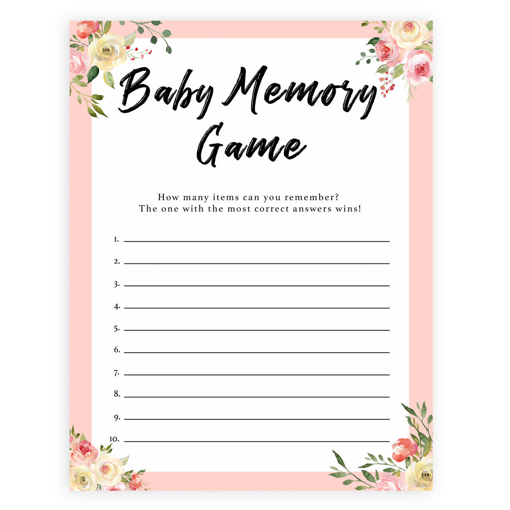 Baby Memory Game - Spring Floral Printable Baby Shower Games ...