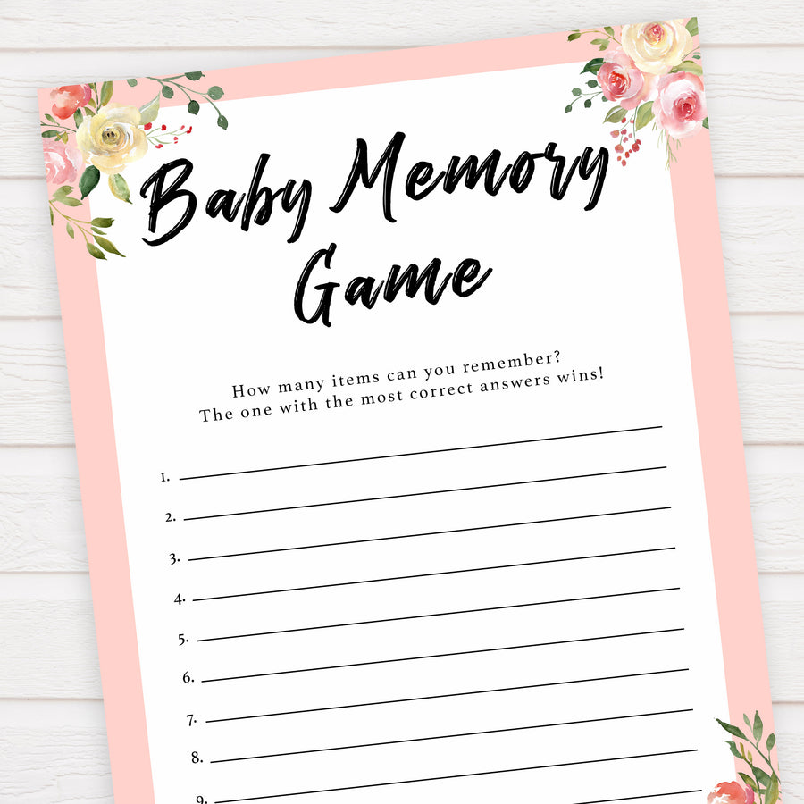 Baby Memory Game - Spring Floral Printable Baby Shower Games ...