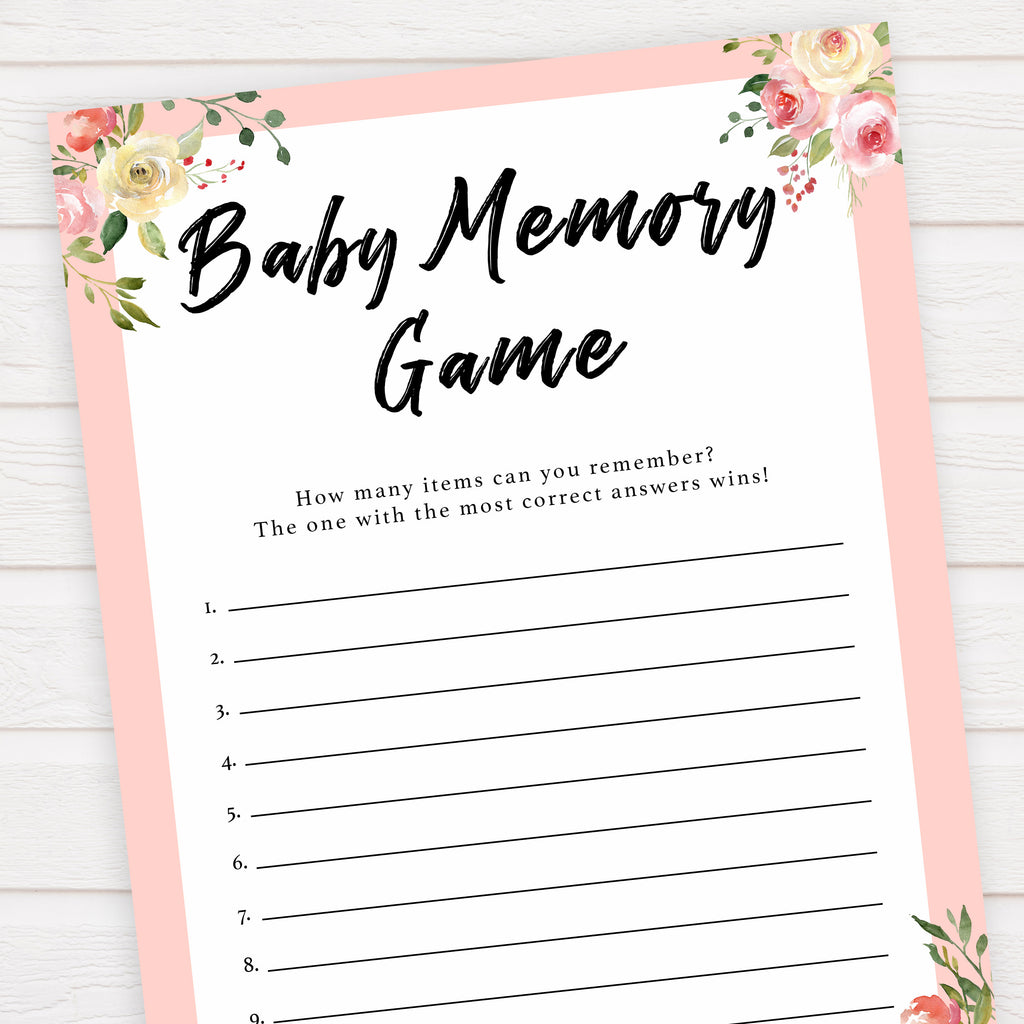 Baby Memory Game - Spring Floral Printable Baby Shower Games ...