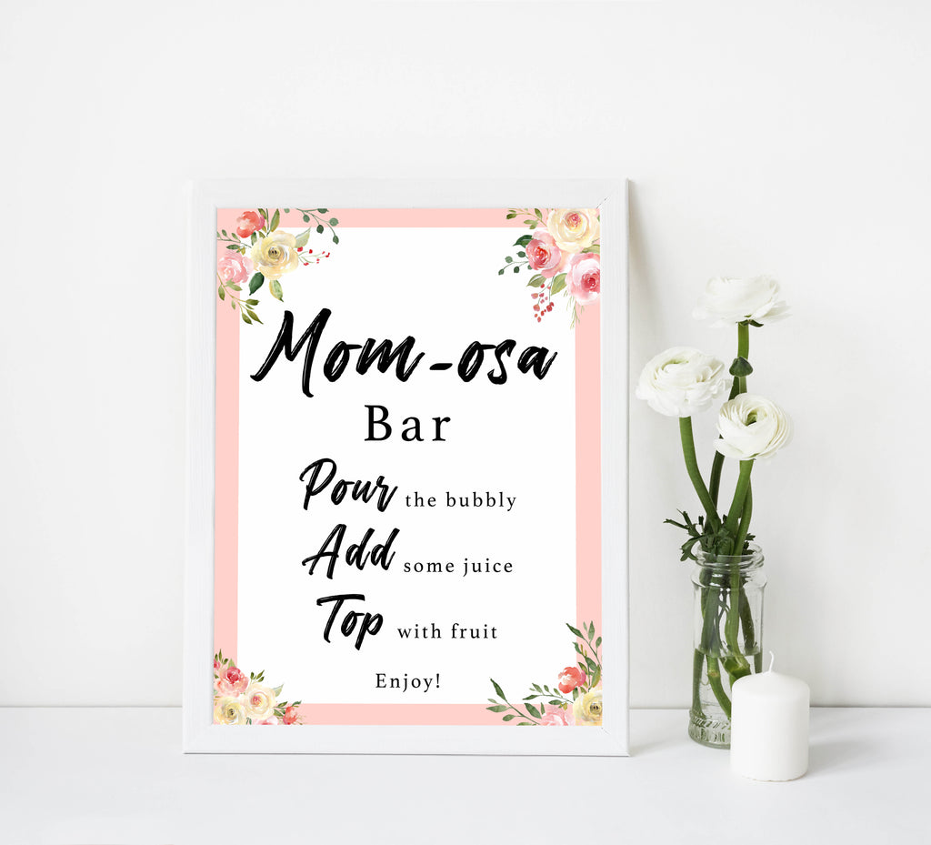 Momosa Sign - Spring Floral Printable Baby Shower Signs – OhHappyPrintables