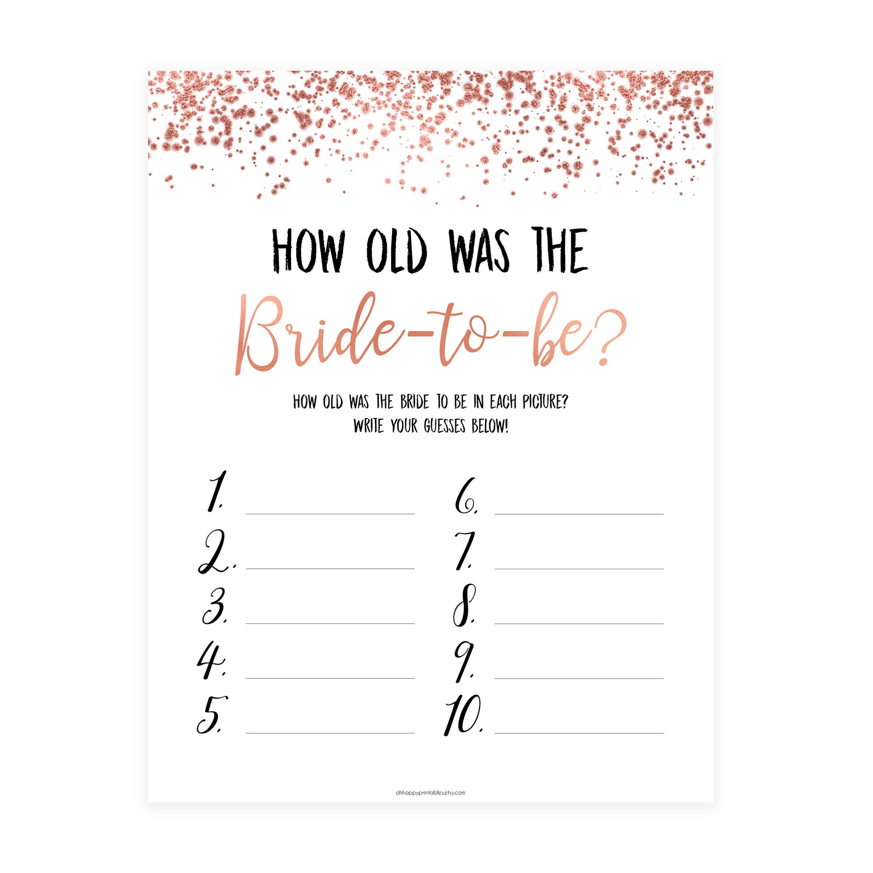 How Old was the Bride Game | Shop Printable Bridal Shower Games ...