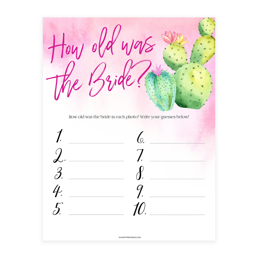How Old was the Bride Game | Shop Printable Bridal Shower Games ...