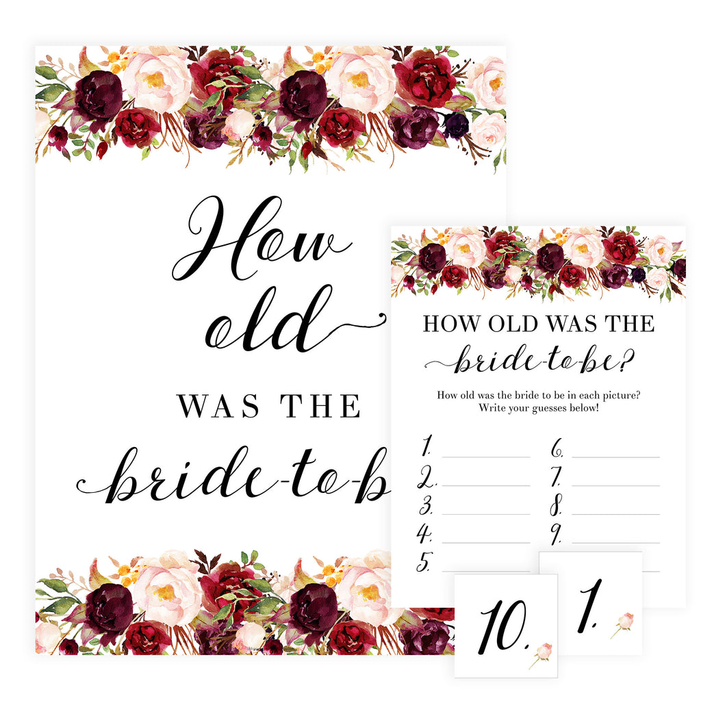 How Old was the Bride Game | Shop Printable Bridal Shower Games ...