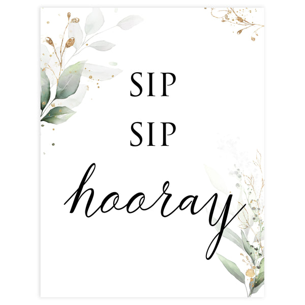 Sip Sip Hooray Bridal Shower Sign | Printable Gold Leaf Table Signs ...