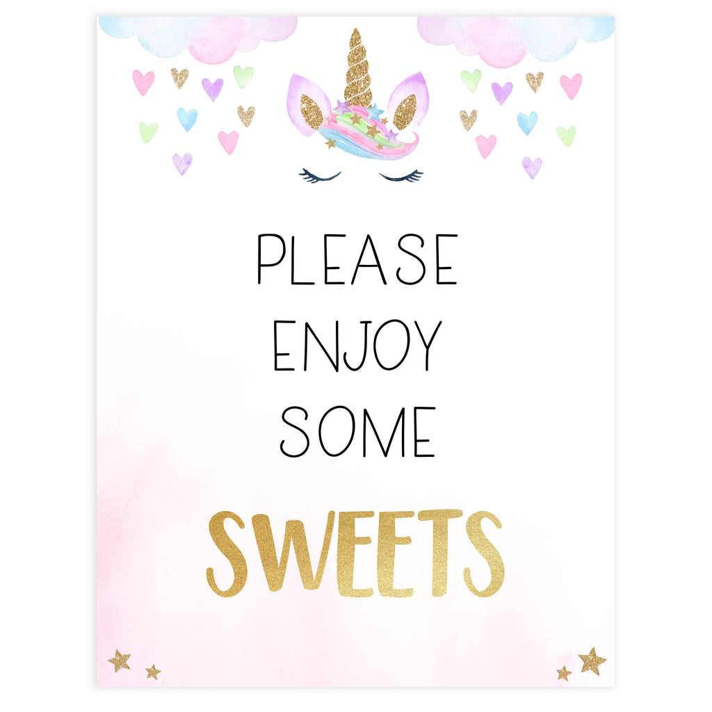 Sweets Sign - Unicorn Printable Baby Shower Signs – OhHappyPrintables
