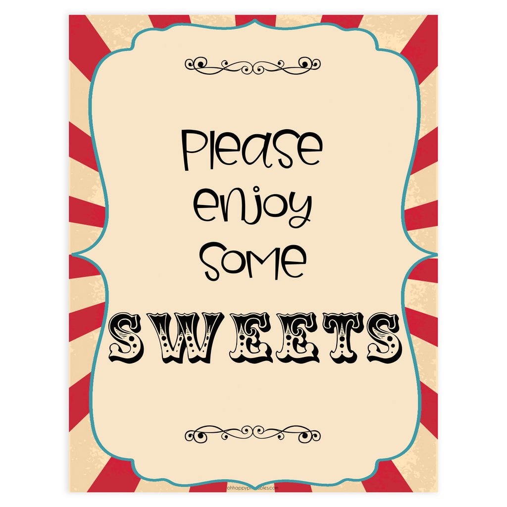 Sweets Sign - Circus Printable Baby Shower Signs – OhHappyPrintables