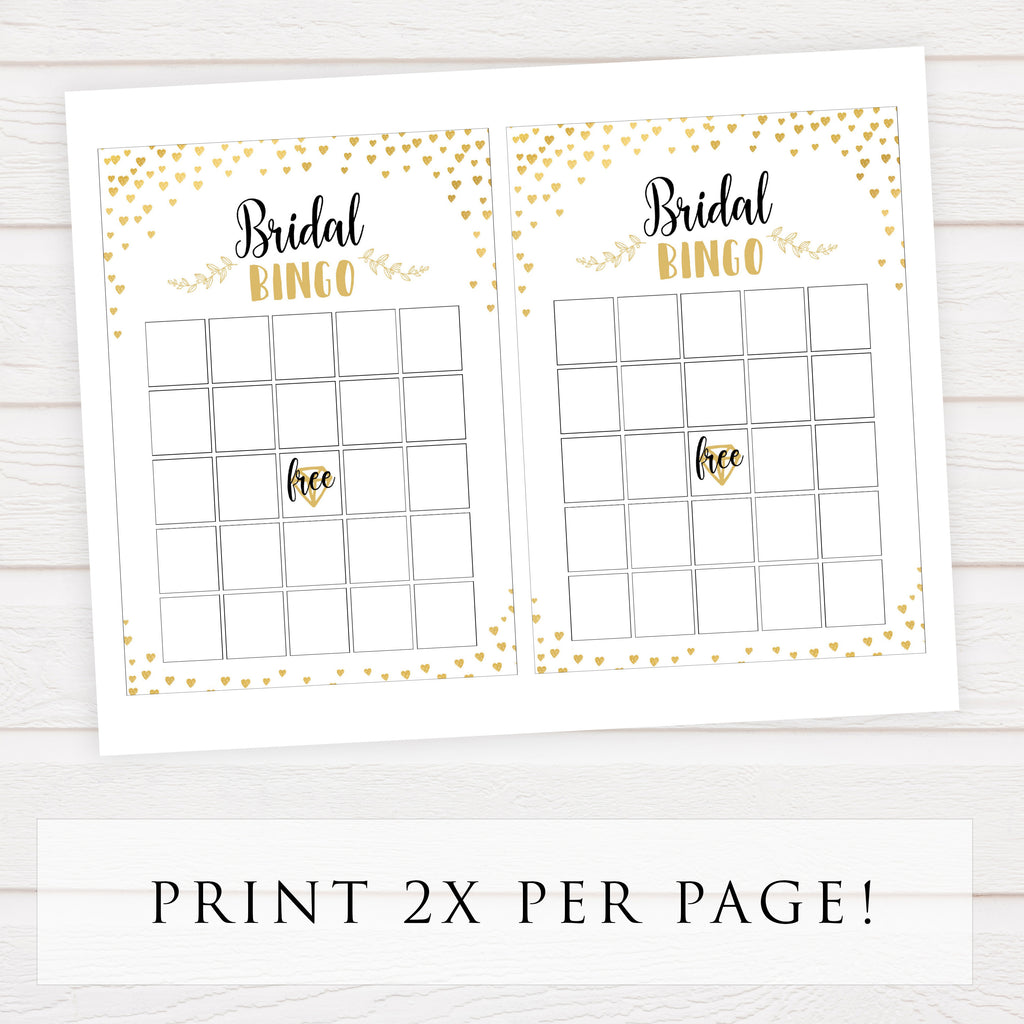 Gold Hearts Bridal Bingo Game | Shop Printable Bridal Shower Games ...