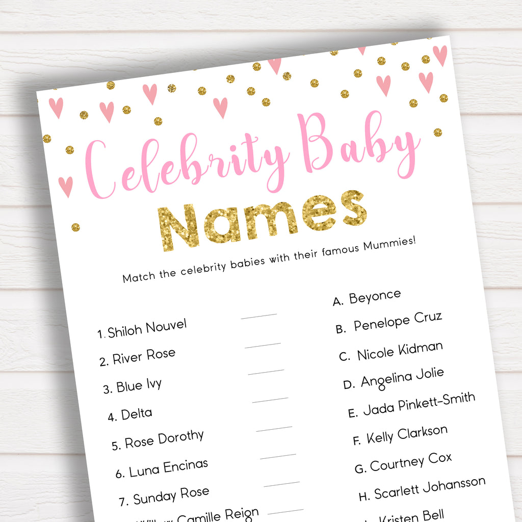 Printable Celebrity Baby Name Game - Pink & Gold – OhHappyPrintables