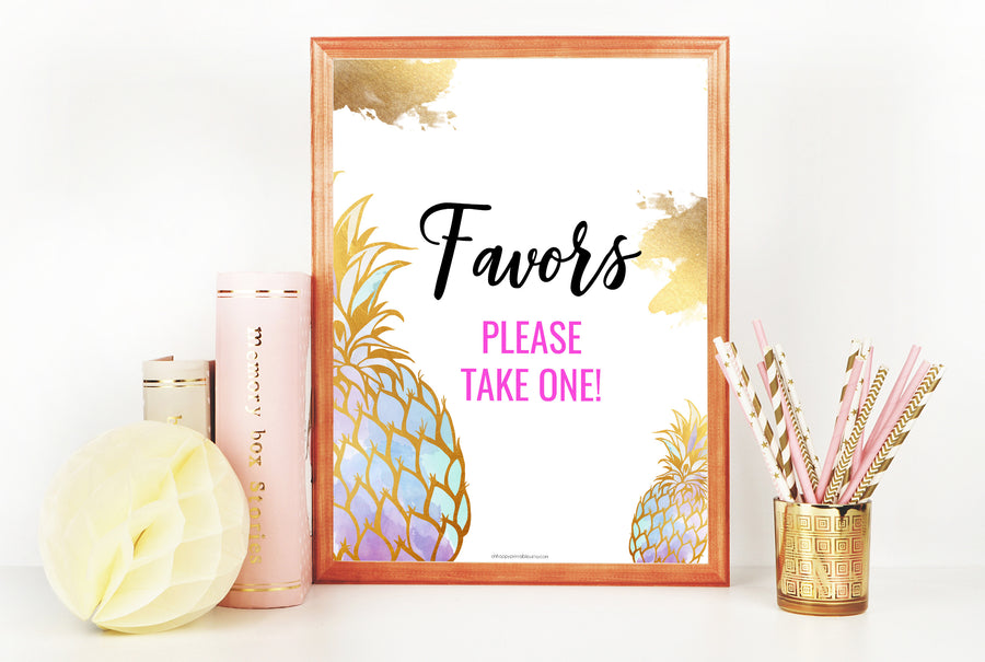 Gold Pineapple Favors Table Sign | Printable Bridal Shower Decor ...
