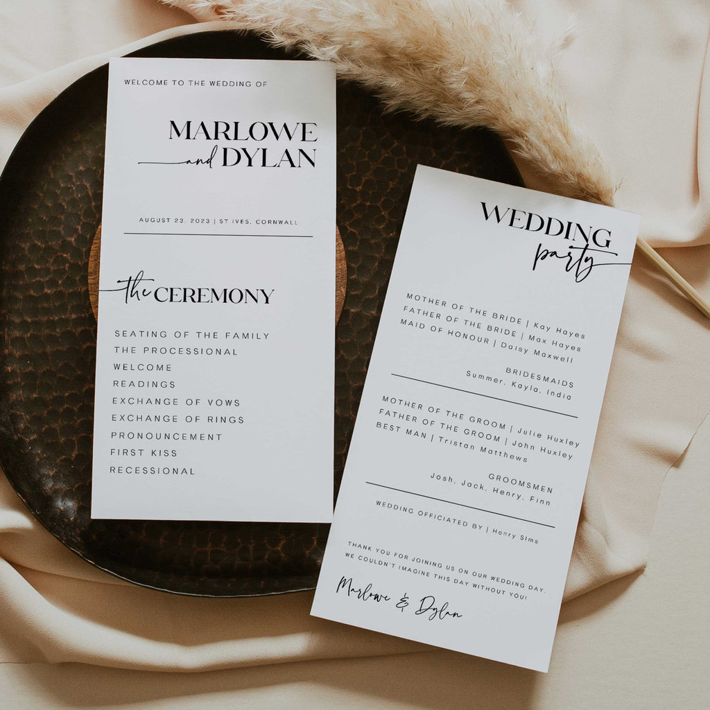 Modern Minimalist Wedding Program Template | On The Day Stationery ...