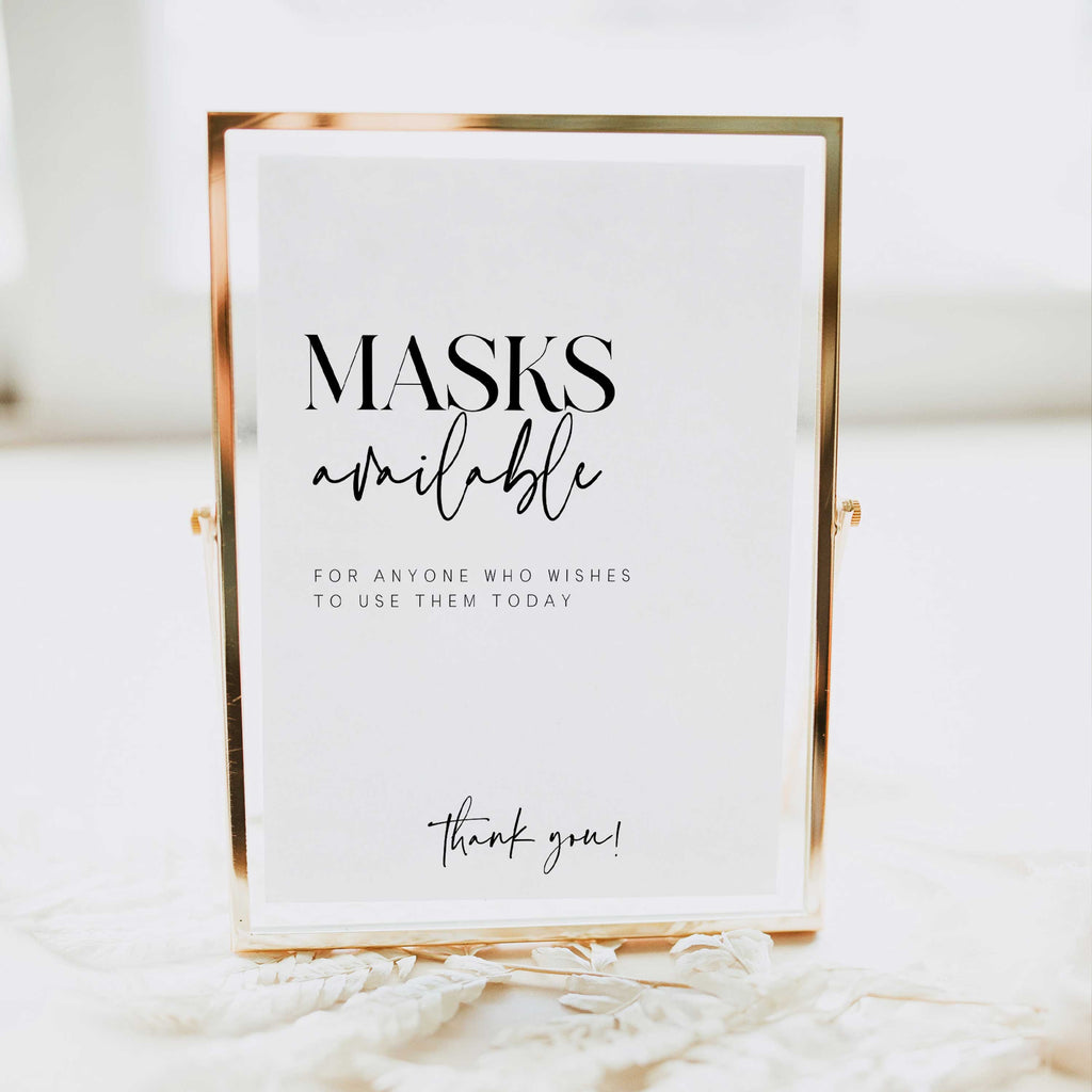 Modern Masks Available Wedding Table Sign | On The Day Stationery ...