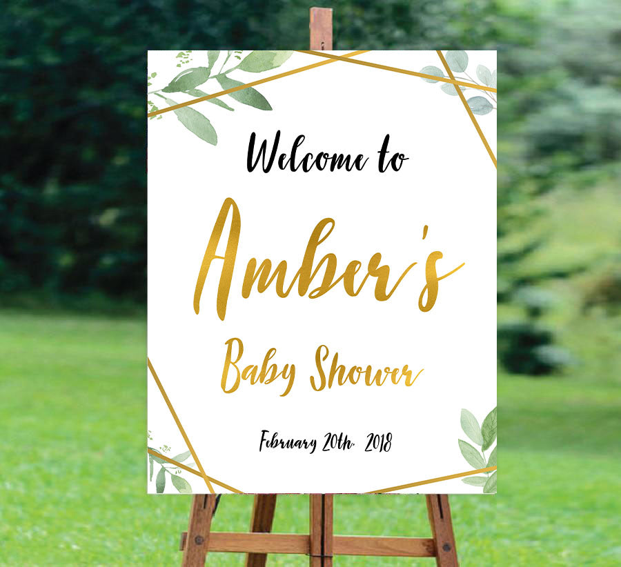Baby Shower Welcome Sign - Gold Geometric Printable Baby Shower Decor ...