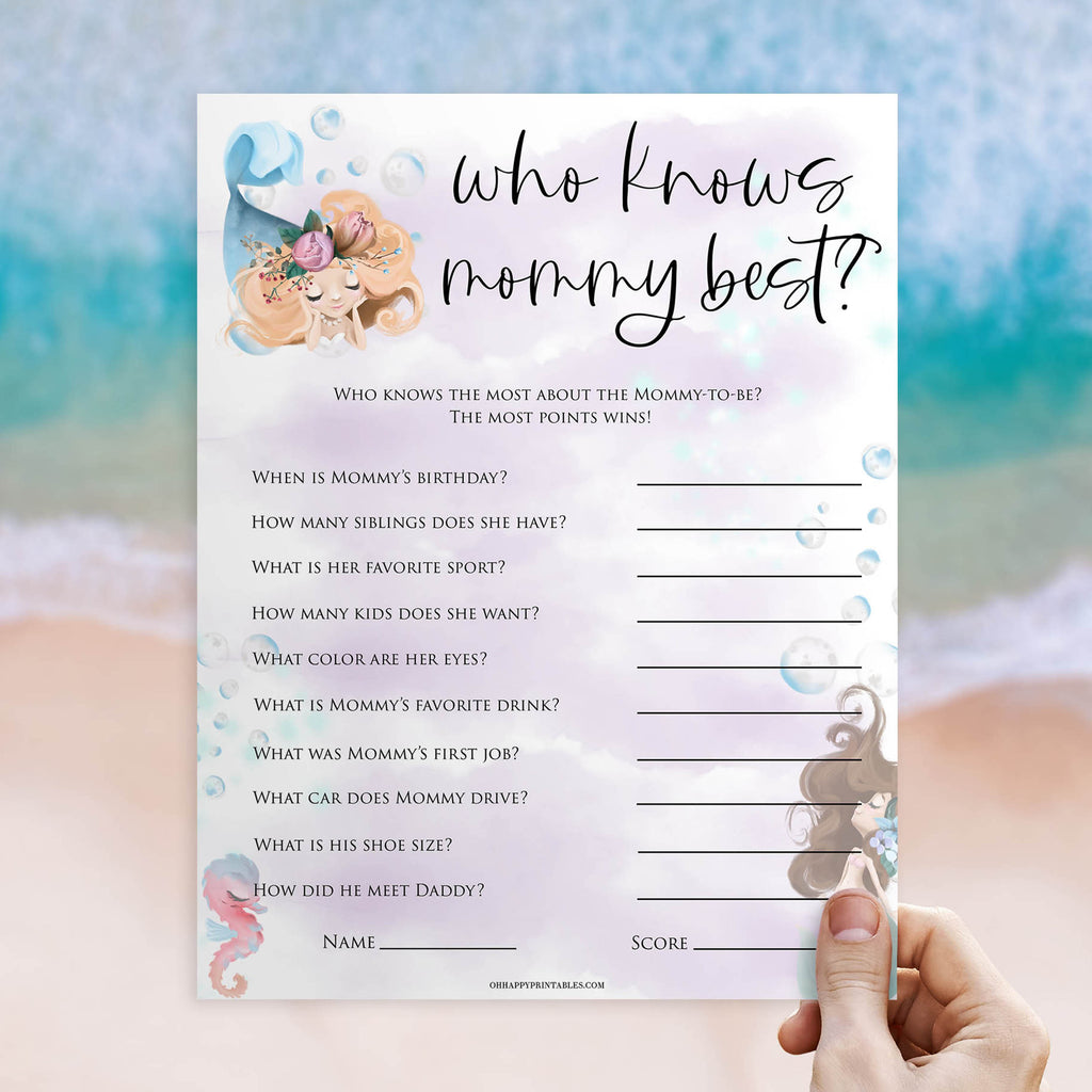 Who Knows Mommy Best - Mermaid Printable Baby Shower Games ...