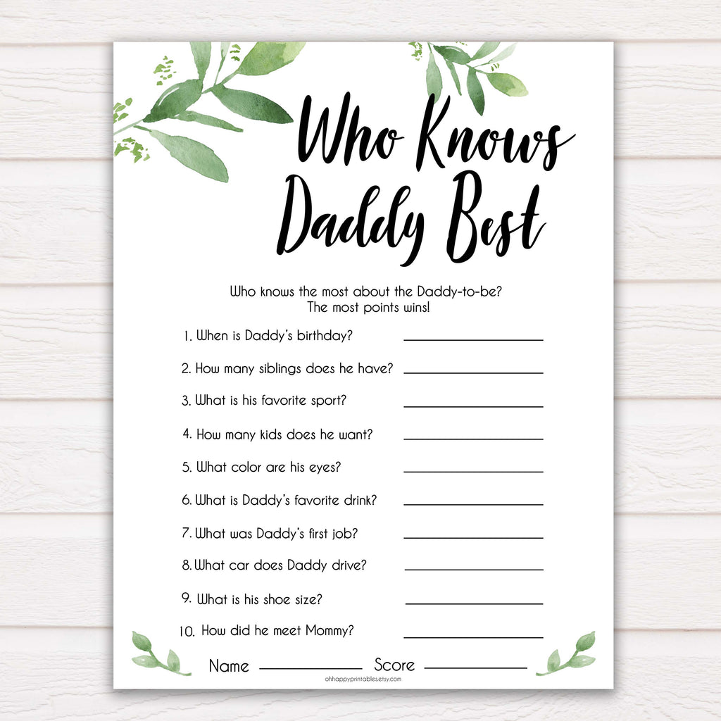 Who Knows Daddy Best Game - Botanical Baby Shower Games – OhHappyPrintables