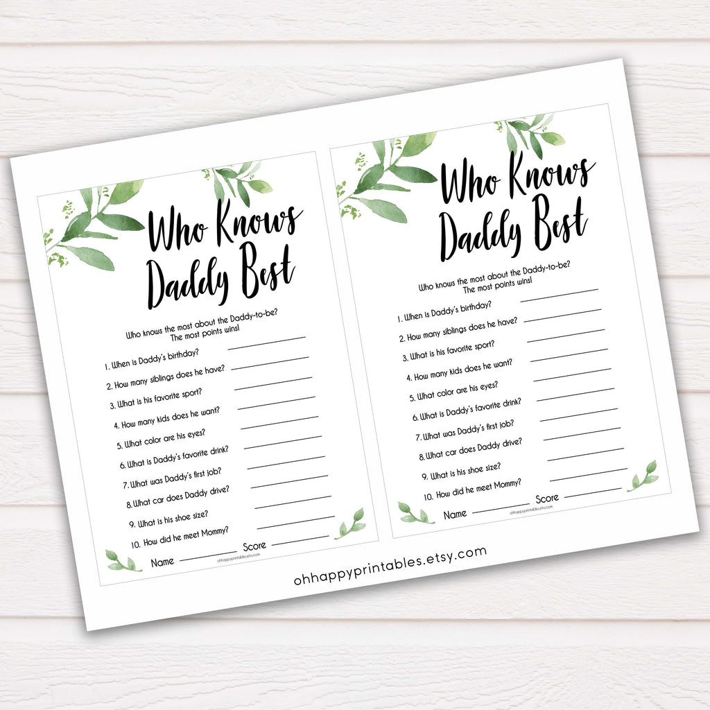 Who Knows Daddy Best Game - Botanical Baby Shower Games – OhHappyPrintables