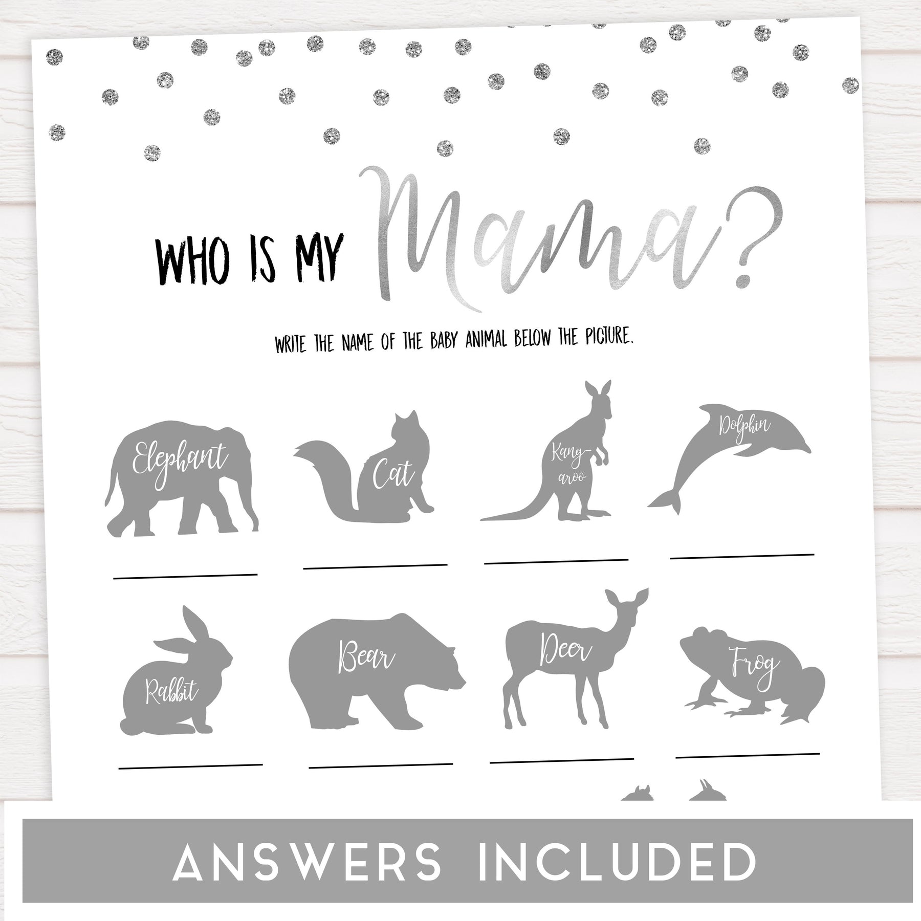 Who Is My Mama Game - Silver Glitter Printable Baby Games ...