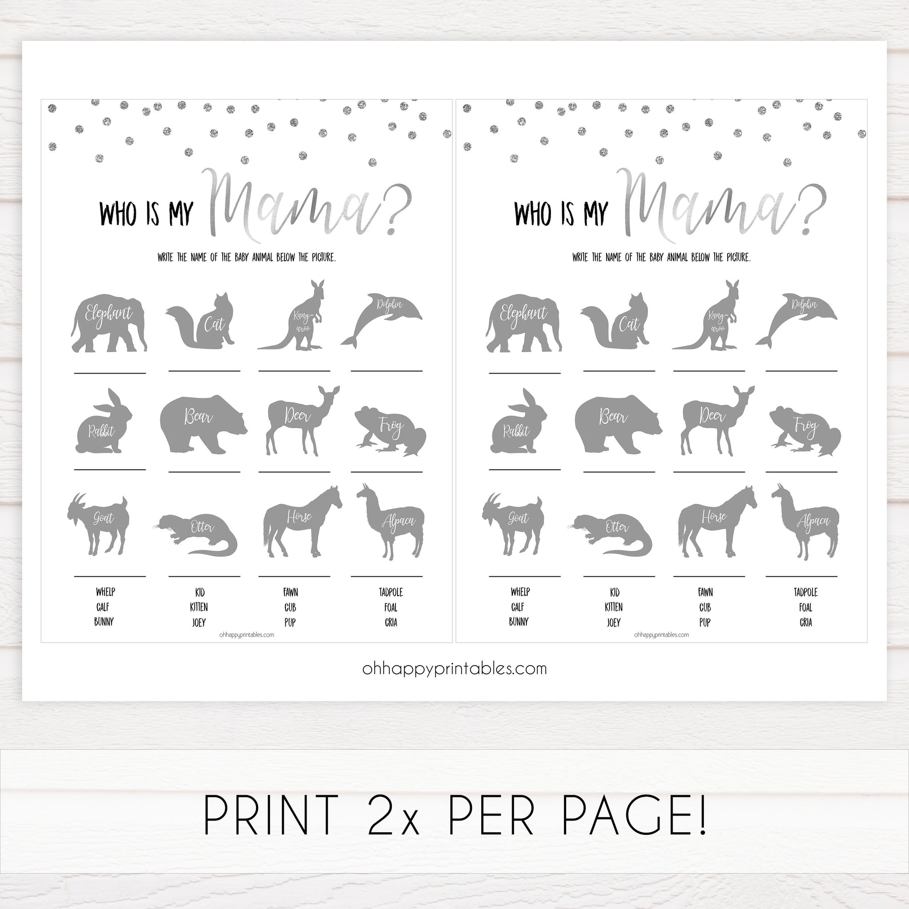 Who Is My Mama Game - Silver Glitter Printable Baby Games ...