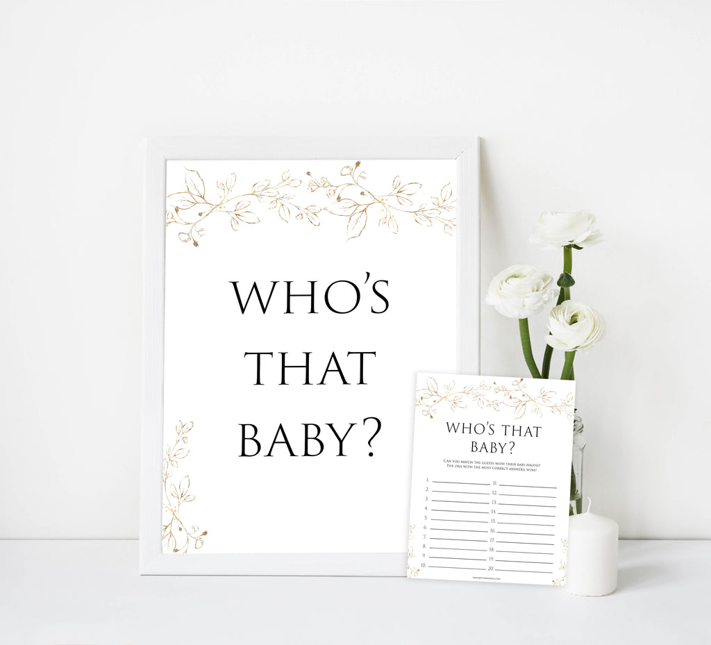 Who's That Baby - Gold Leaf Printable Baby Shower Games – OhHappyPrintables