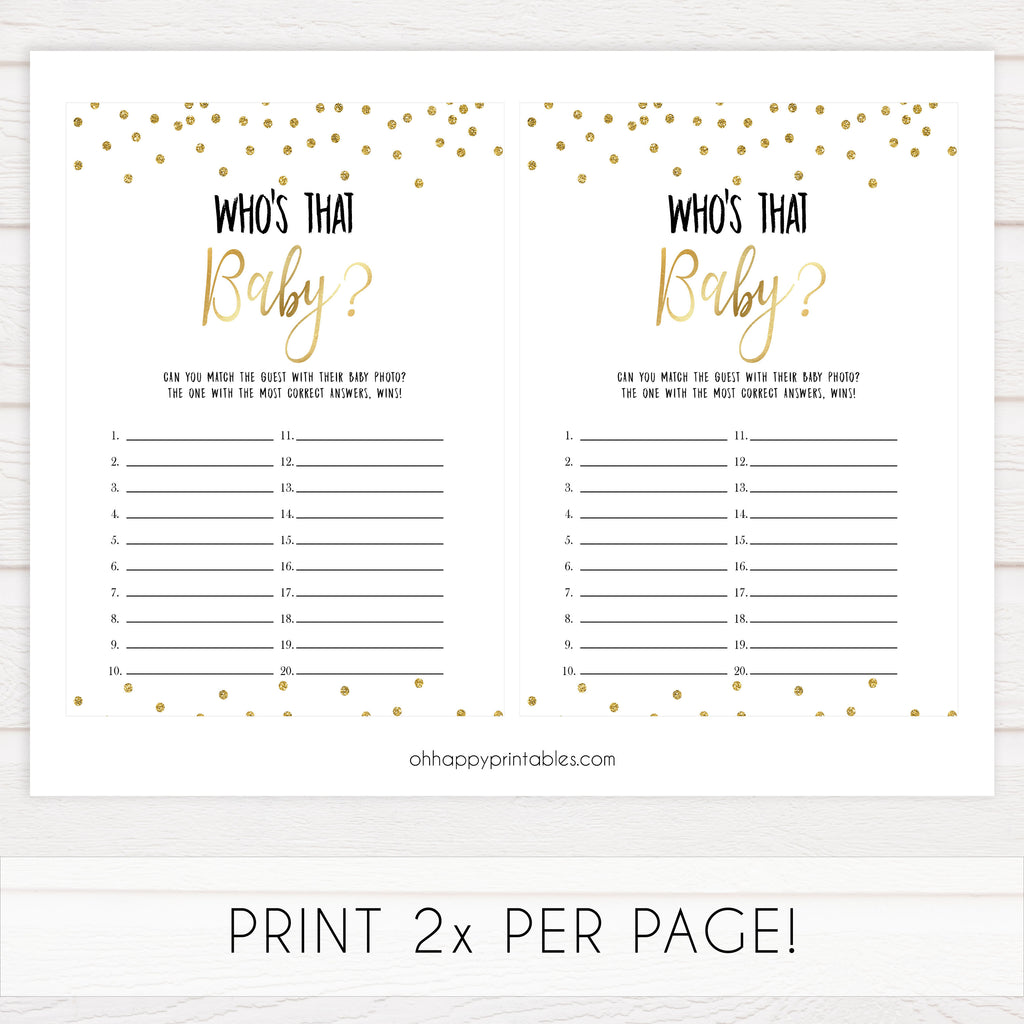 Who's That Baby - Printable Gold Glitter Baby Games – OhHappyPrintables