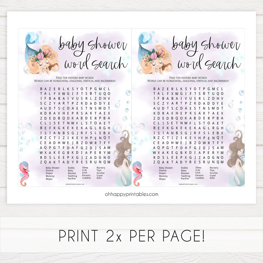 Baby Word Search - Printable Mermaid Baby Shower Games – OhHappyPrintables