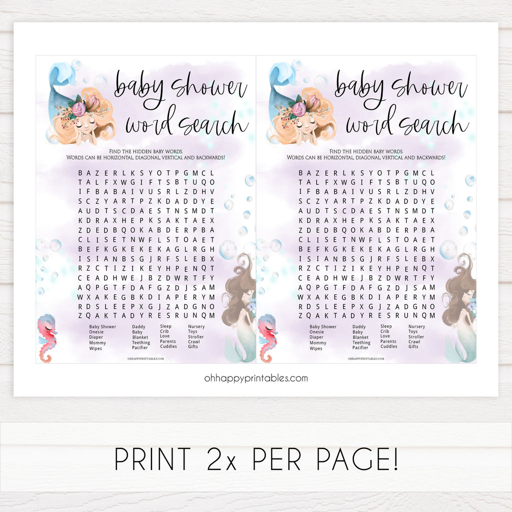 Baby Word Search - Printable Mermaid Baby Shower Games – OhHappyPrintables