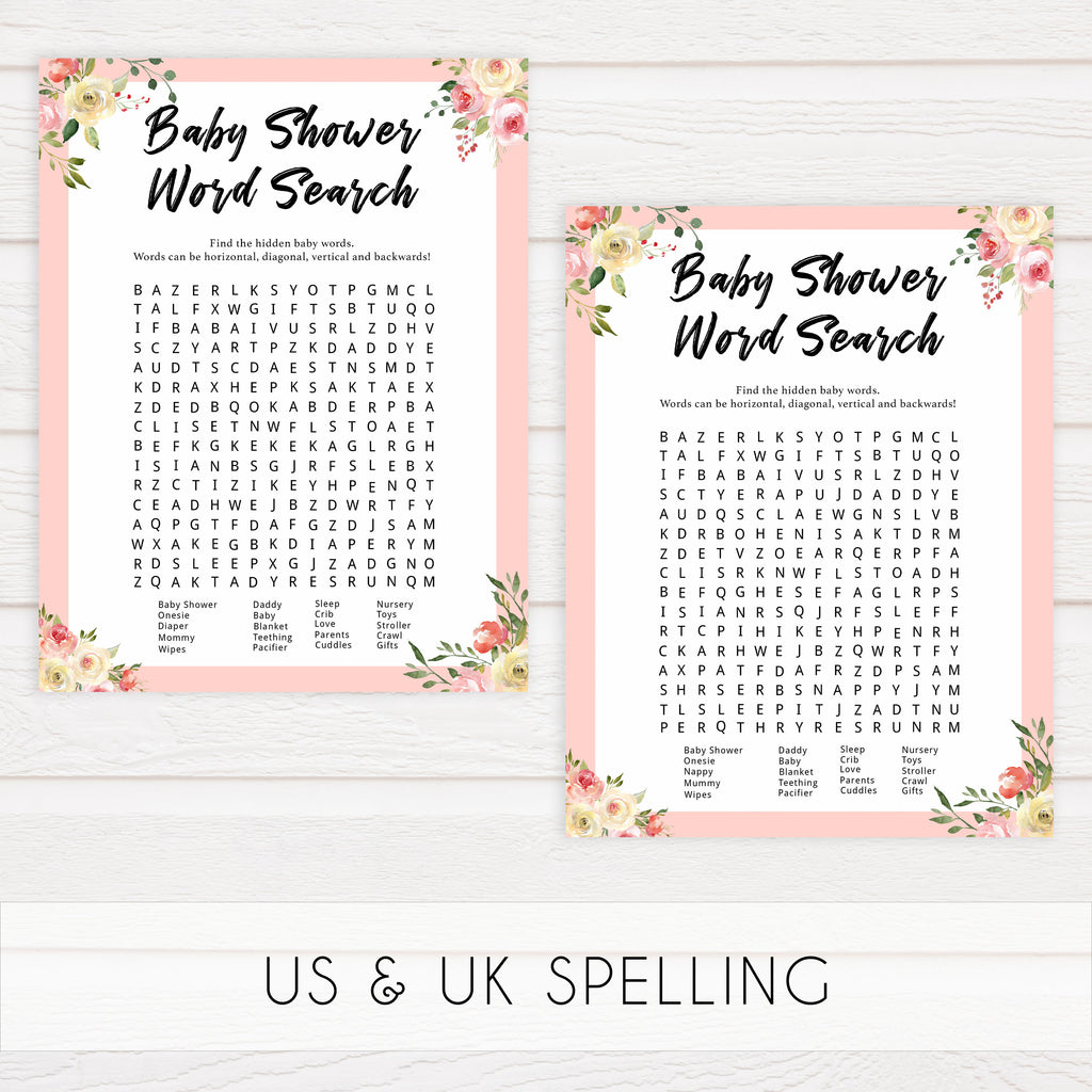Baby Word Search - Printable Spring Floral Baby Shower Games ...