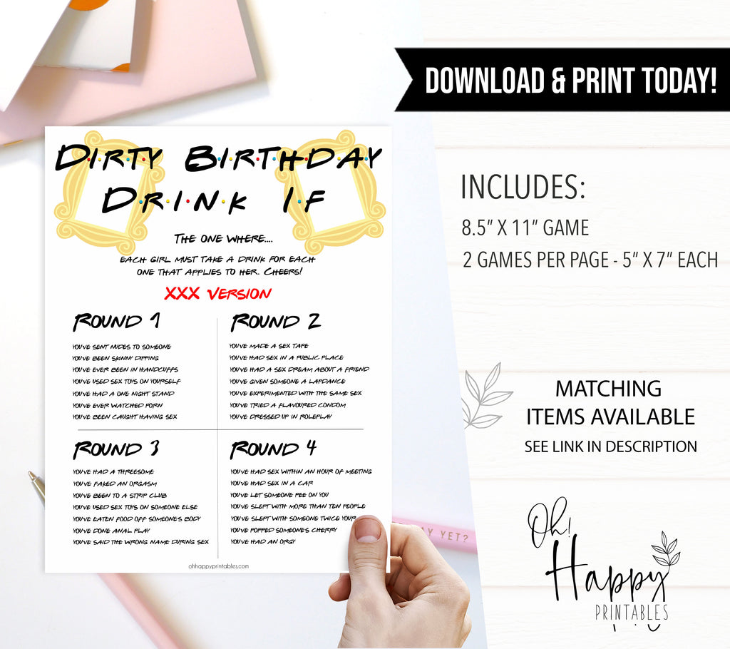 Dirty Drink If Game | Printable Friends Birthday Drink If Game ...