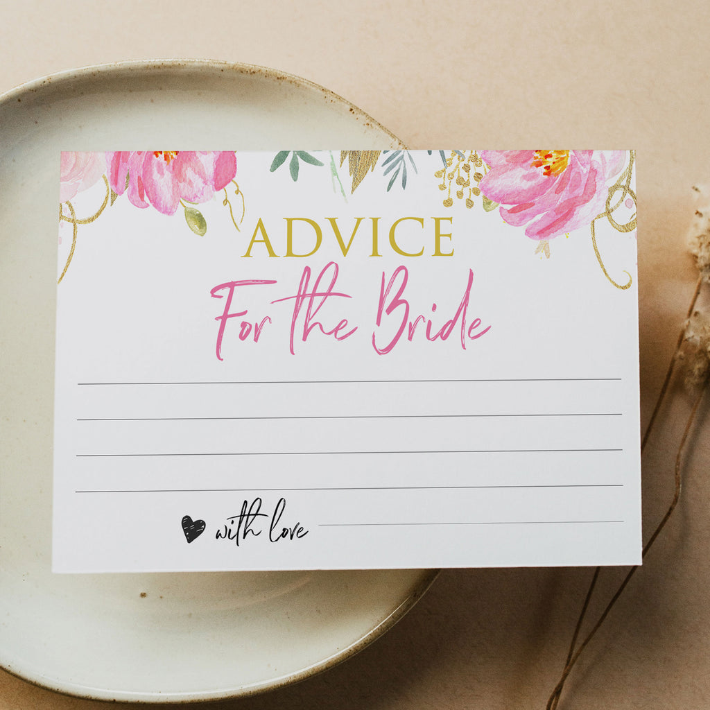 Advice for the Bride Cards | Printable Blush Bridal Shower Games ...