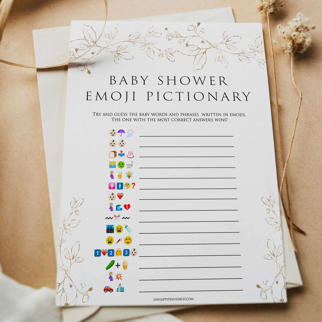 Baby Emoji Pictionary - Printable Gold Leaf Baby Shower, Games ...