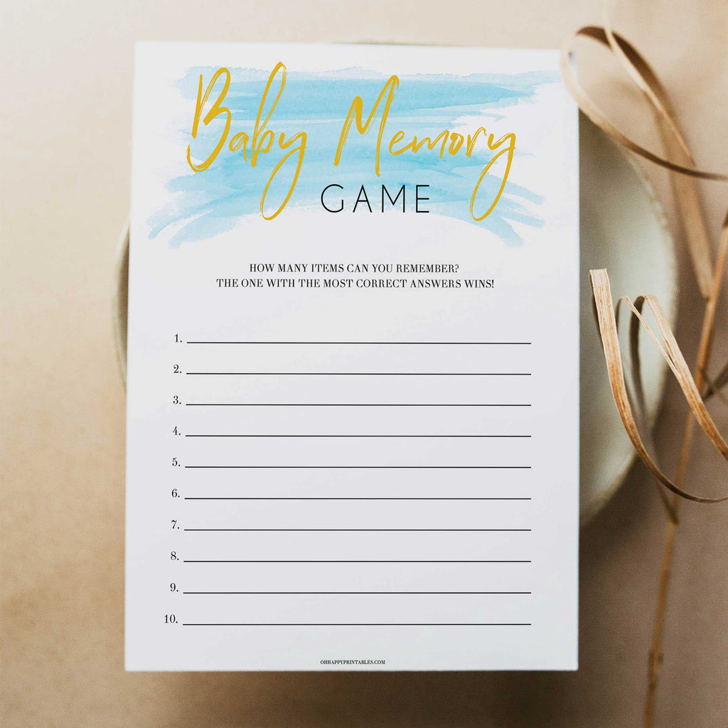 Baby Memory Game - Blue Swash Printable Baby Shower Games ...