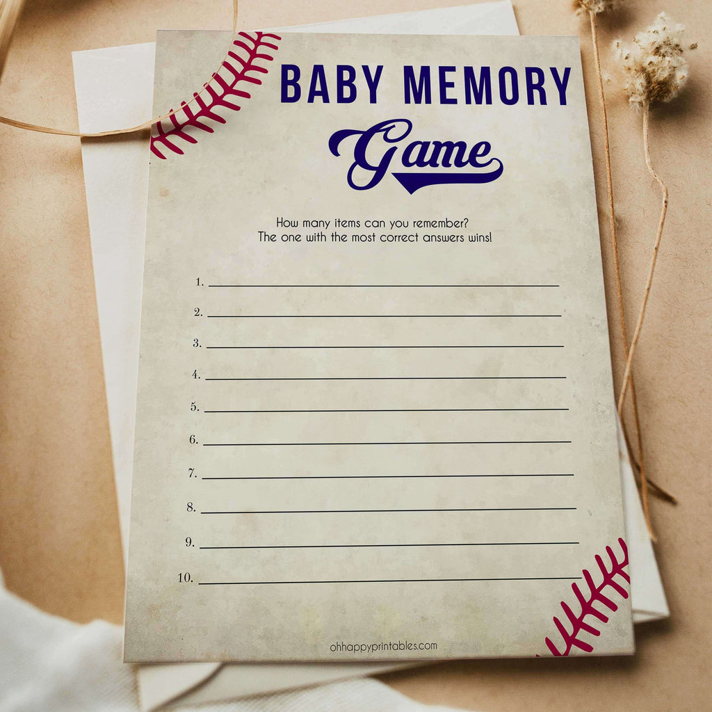 Baby Memory Game - Baseball Printable Baby Shower Games – OhHappyPrintables
