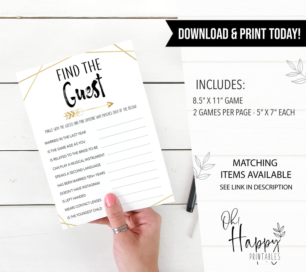 Find The Guest Bridal Game | Bridal Shower Printable Games ...