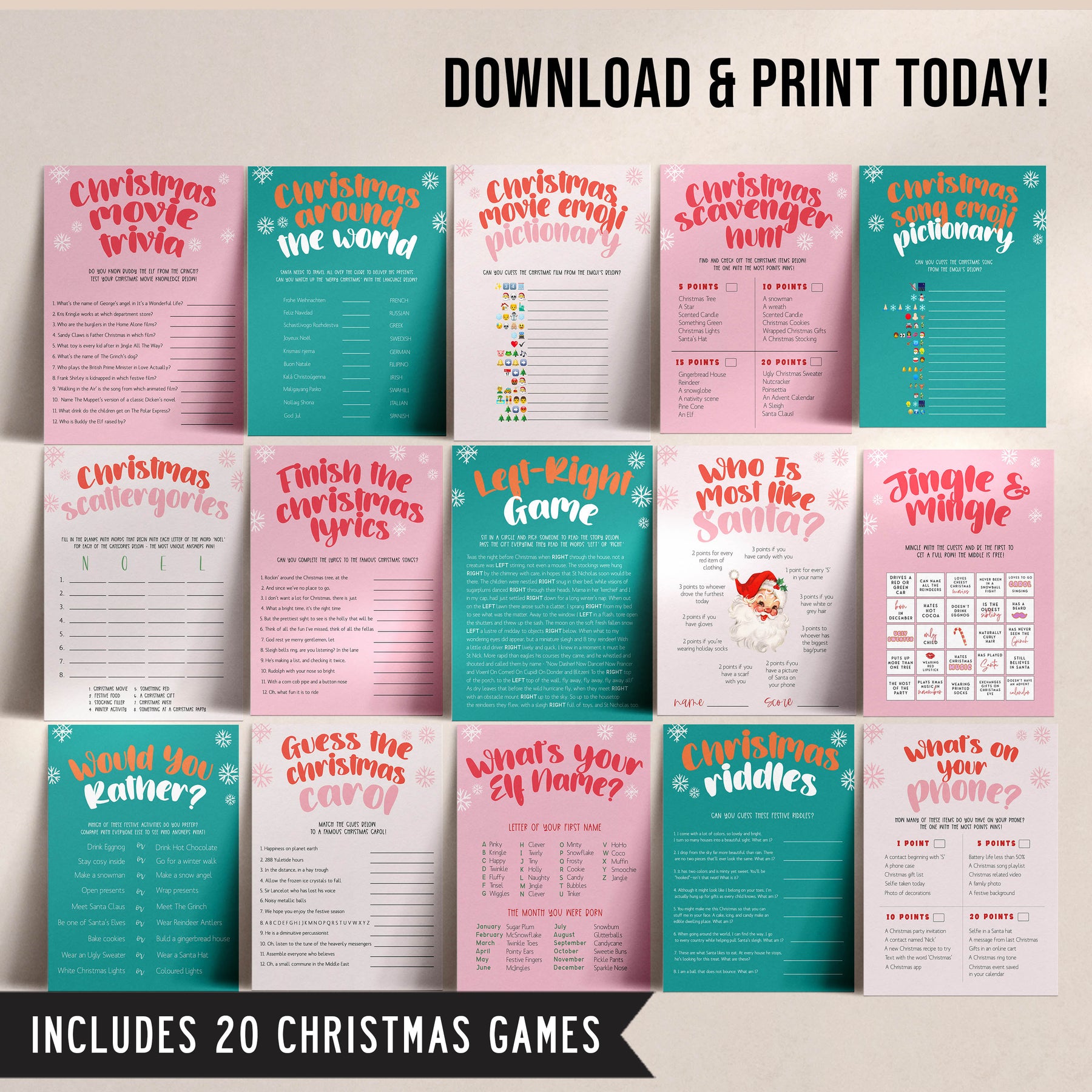 20 Christmas Games Bundle - Fun Colourful Christmas Party Games ...