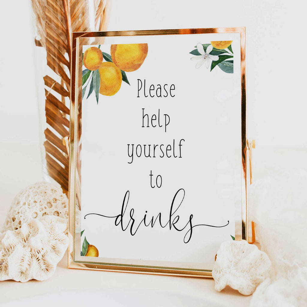 Drinks Sign - Citrus Orange Printable Baby Shower Signs – OhHappyPrintables