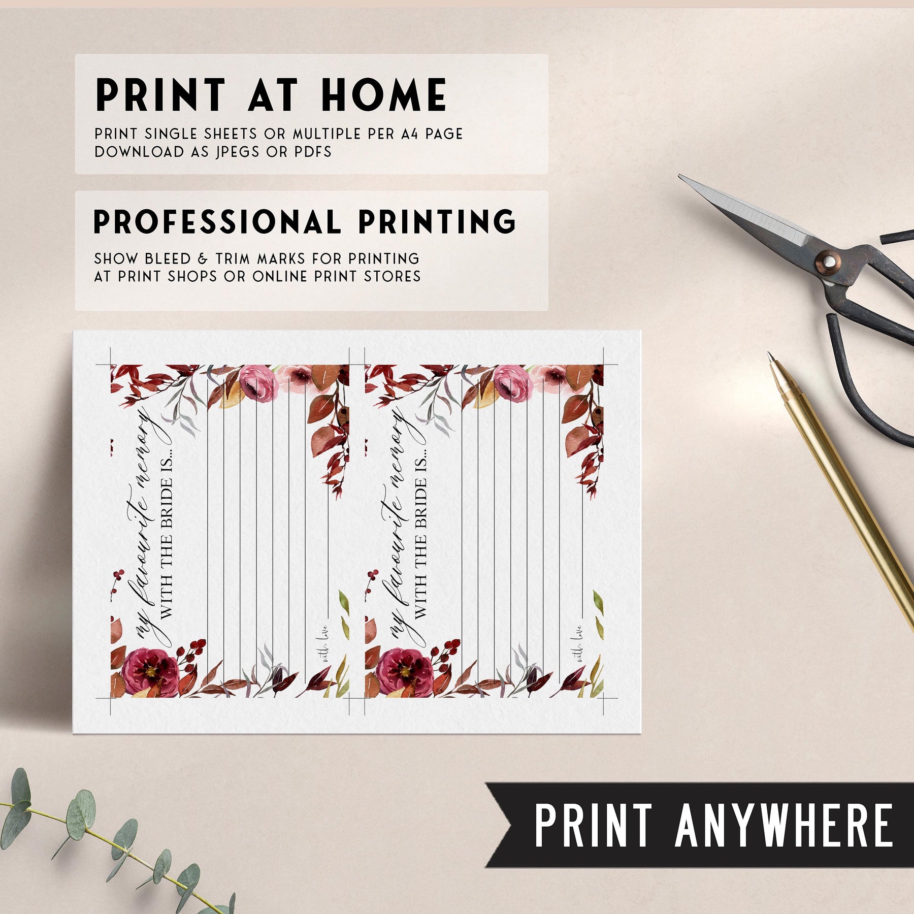 EDITABLE Favorite Memory With The Bride - Fall Bridal Shower Games ...