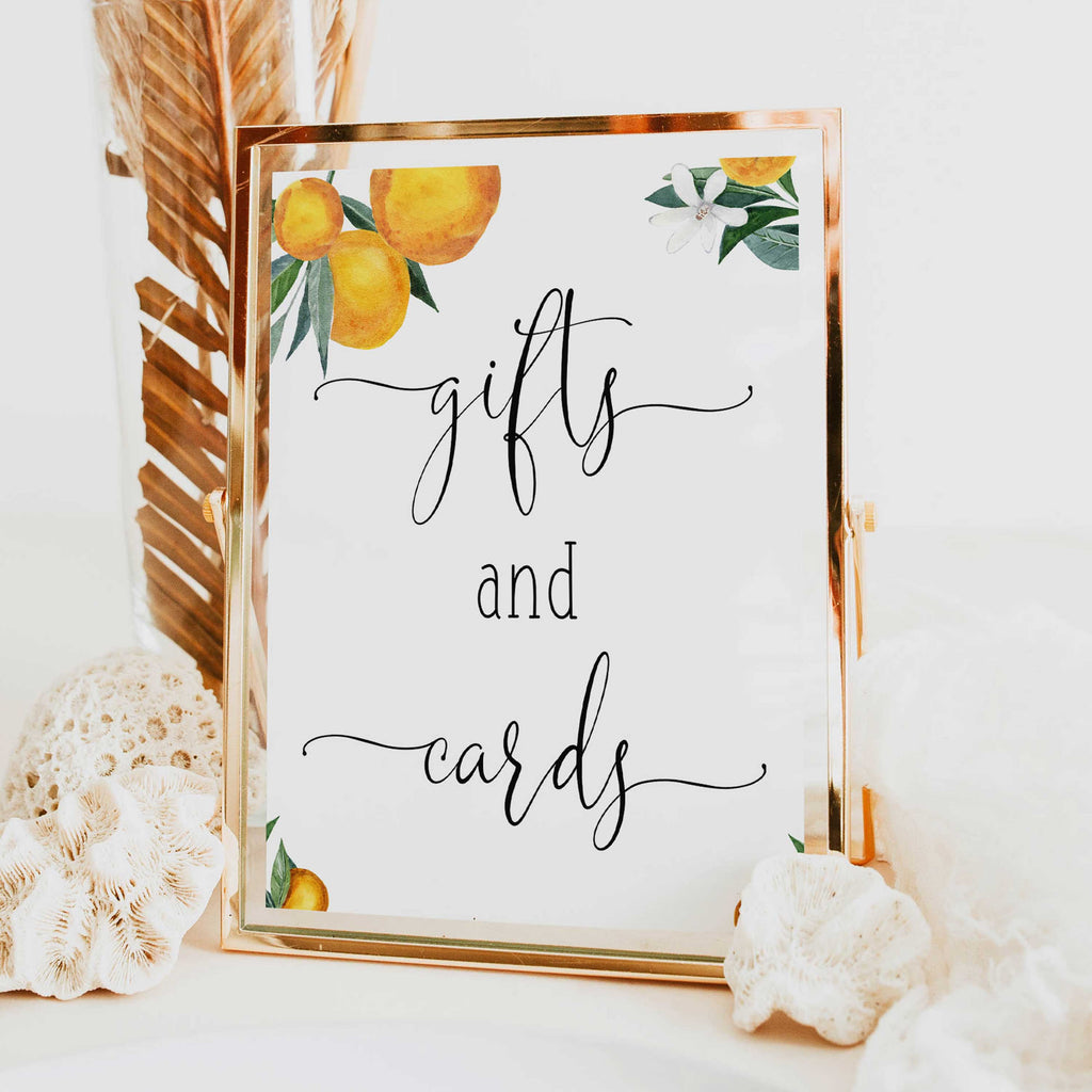 Gifts & Cards Sign - Citrus Orange Printable Baby Shower Signs ...