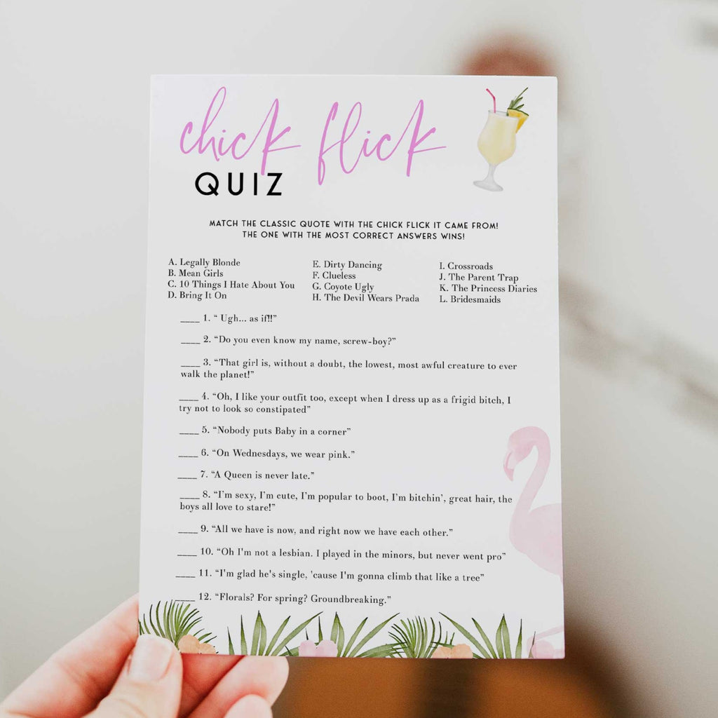 EDITABLE Chick Flick Quiz Game - Miami Bachelorette Games ...