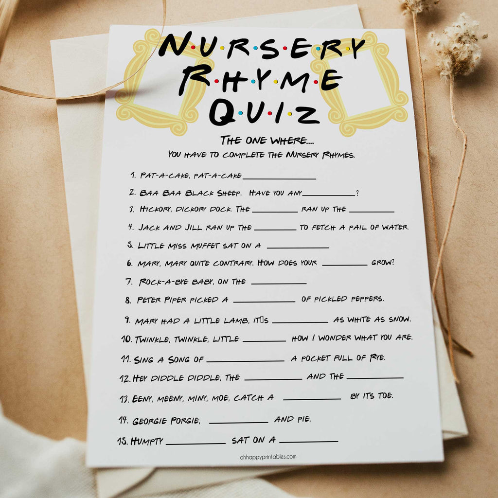 Nursery Rhyme Quiz Game - Friends Printable Baby Shower Games ...