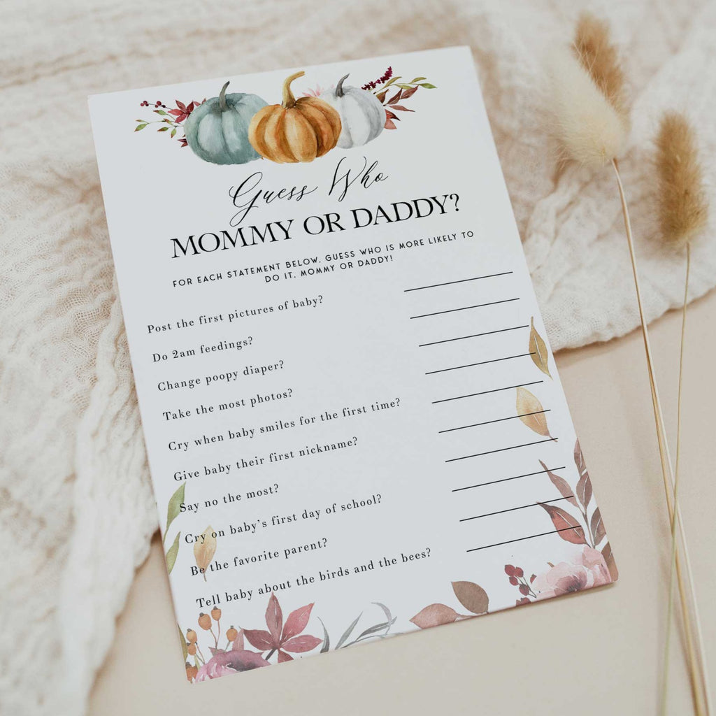 Guess Who's Most Like to Say Game - Fall Pumpkin Baby Shower Games ...