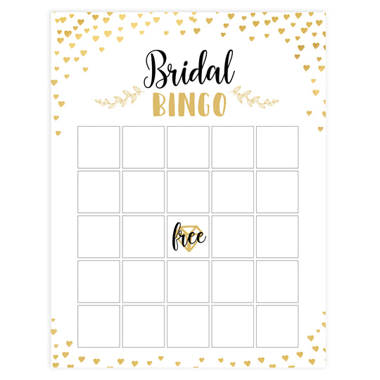 Gold Hearts Bridal Bingo Game | Shop Printable Bridal Shower Games ...