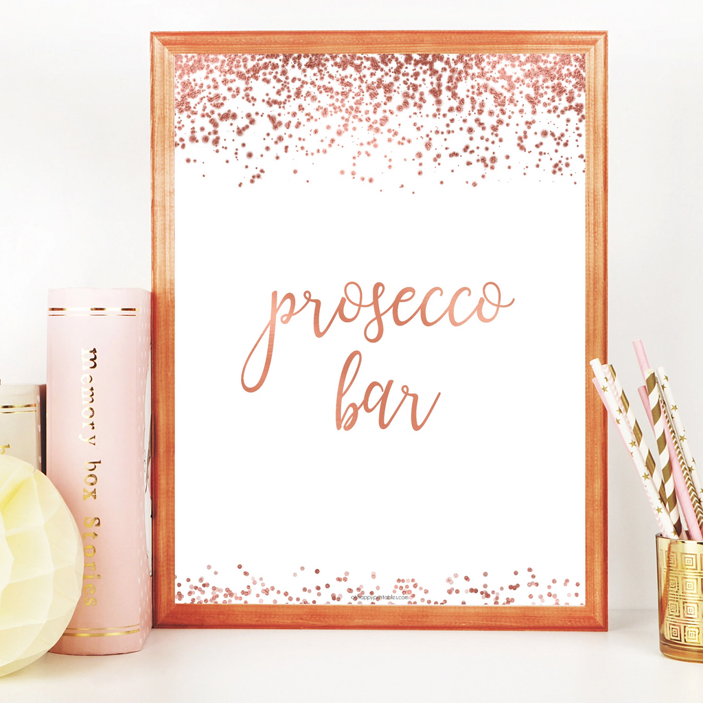 Prosecco Bar Bridal Shower Sign | Printable Rose Gold Bridal Shower ...