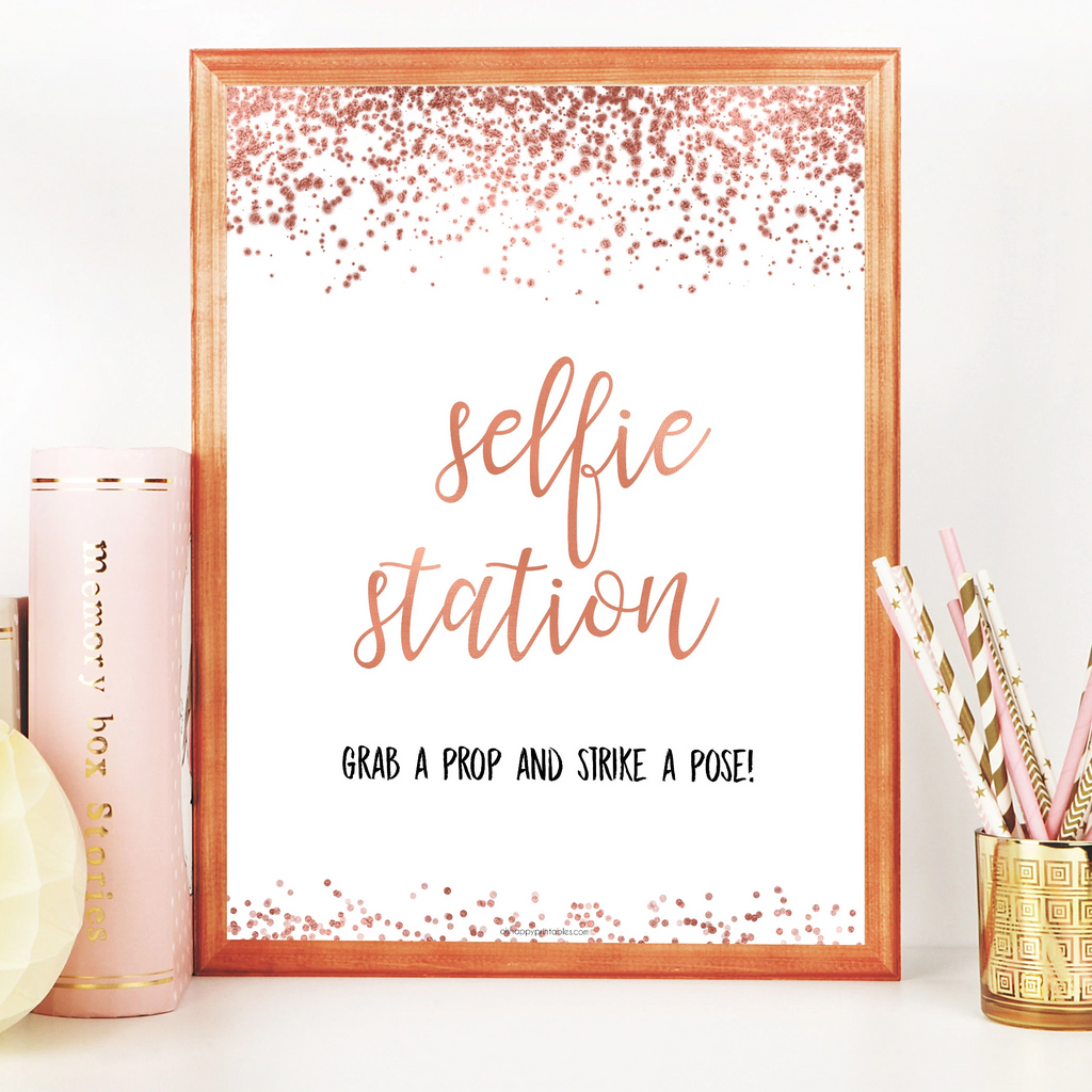 Selfie Station Table Sign | Printable Rose Gold Bridal Shower ...