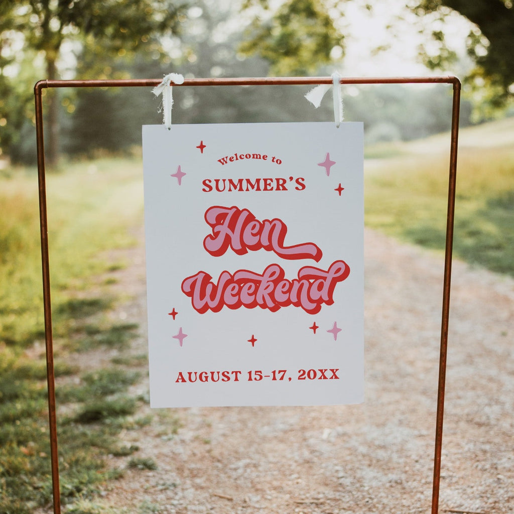 Hen Weekend Welcome Sign - 70s Style Bridal Shower – OhHappyPrintables